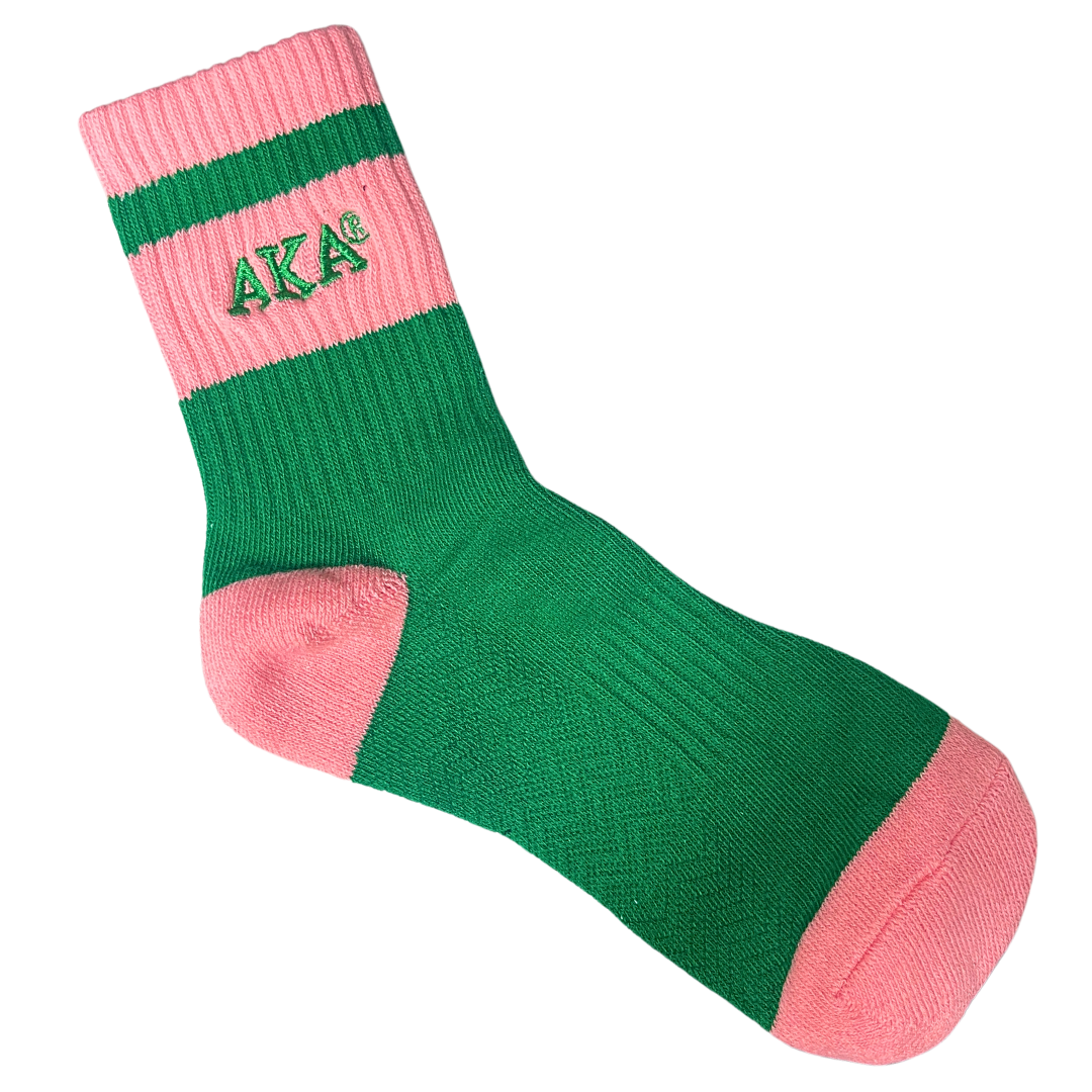 Alpha Kappa Alpha Pink & Green Quarter Socks